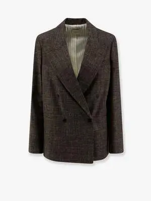 ALYSI Doublebreasted Wool And Linen Blend Blazer - Brown