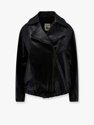 SEMICOUTURE Oversize Textured Leather Jacket With Belt