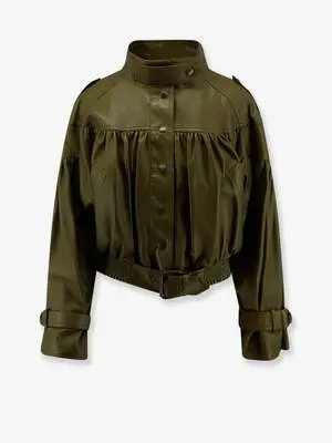 Chloé Cropped Leather Jacket With High Collar And Belted Waist
