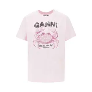 GANNI Crab" Print Organic Cotton Jersey T-shirt - Pink