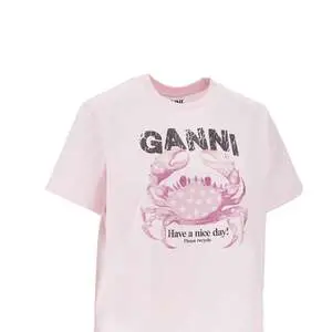 GANNI Crab" Print Organic Cotton Jersey T-shirt - Pink