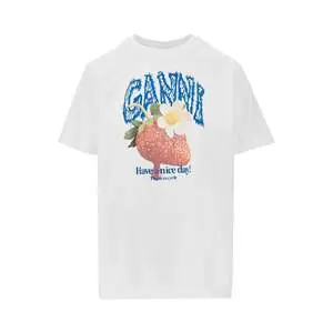 GANNI Strawberry Print Organic Cotton T-shirt - White