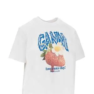 GANNI Cotton T-shirt With 'strawberry' Print - White