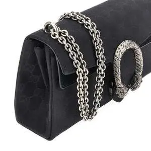 Gucci Medium Dionysus Bag In Gg Fabric With Suede Detail - Black