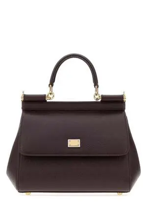 Dolce & Gabbana Aubergine Leather Medium Sicily Handbag - Purple