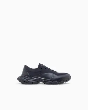 Giorgio Armani Sneaker In Nylon And Leather With Rubber Sole - Black