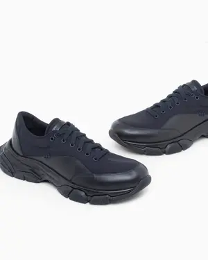 Giorgio Armani Sneaker In Nylon And Leather With Rubber Sole