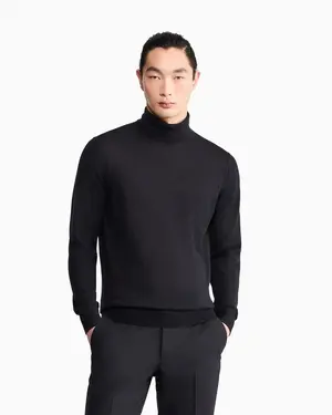 Giorgio Armani Sweater Regular Fit Plain Knit Cashmere - Black
