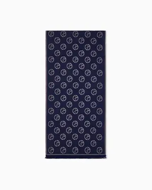 Giorgio Armani Stole In Virgin Wool With Logo Blue