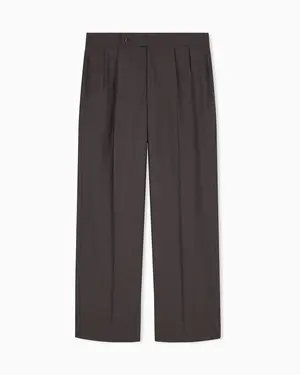 Giorgio Armani Oversized Double Pleat Virgin Wool Flannel Trousers - Brown