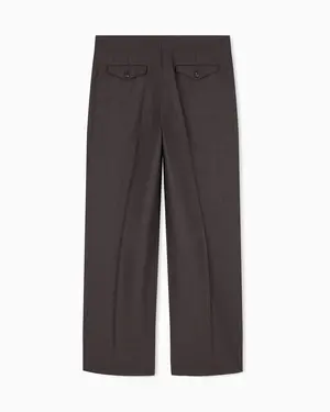 Giorgio Armani Oversized Double Pleat Virgin Wool Flannel Trousers - Brown