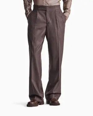 Giorgio Armani Oversized Double Pleat Virgin Wool Flannel Trousers - Brown