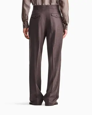 Giorgio Armani Oversized Double Pleat Virgin Wool Flannel Trousers - Brown