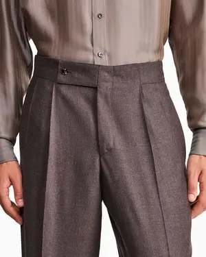 Giorgio Armani Oversized Double Pleat Virgin Wool Flannel Trousers - Brown
