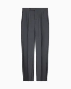 Giorgio Armani Oversized Double Pleat Trousers In Virgin Wool Flannel - Grey