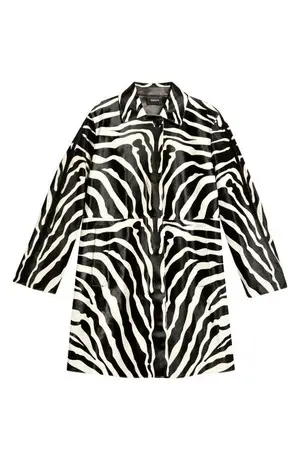Akris Zebra Print Genuine Calf Hair Coat - Ecru-black