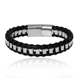 Lucky Brand Woven & Stainless Link Bracelet - Black