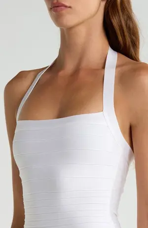 House Of Cb Halterneck Ribbed Bandage Mini Dress - White