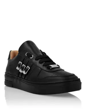 Philipp Plein Nappa Leather Lo-top Sneakers Skull Logo - Black/black