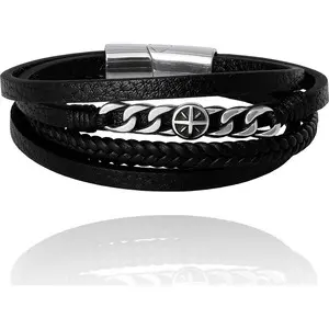 Lucky Brand Multi-row Chain Bracelet With Compass Emblem - Black