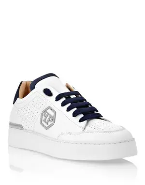 Philipp Plein Mix Leather Lo-top Sneakers - White/darkblue