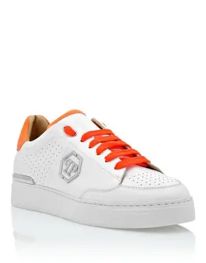 Philipp Plein Mix Leather Lo-top Sneakers - White/orange