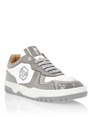 Philipp Plein Mix Leather Lo-top Sneakers Techno - White/grey