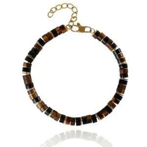 Lucky Brand Tiger Eye Heishi Bead Bracelet, Gold-tone Accents - Brown
