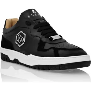 Philipp Plein Mix Leather Lo-top Sneakers Pp Hexagon - Black