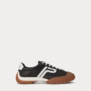 Ralph Lauren Leather Treaded Low-top Sneaker - Black/deckwash White