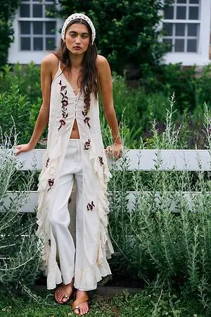 Free People Rosa Embroidered Maxi Top - Ivory Combo