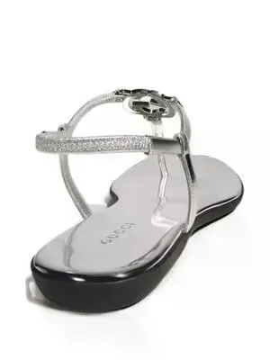 Gucci Interlocking G Leather Thong Sandals - Silver