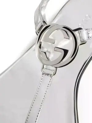 Gucci Interlocking G Leather Thong Sandals - Silver
