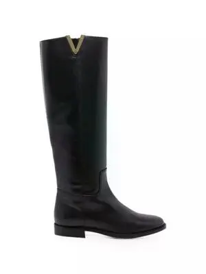 VIA ROMA 15 V-logo Leather Knee-high Boots - Black