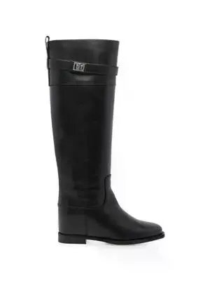 VIA ROMA 15 Padlock Leather Boots - Black