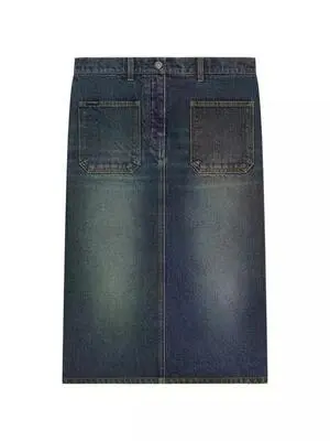 COURREGES Patch-pocket Denim Midi Skirt - Blue