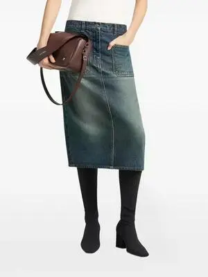 COURREGES Patch-pocket Denim Midi Skirt - Blue