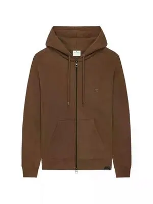 COURREGES Logo-embroidered Zip-up Hoodie - Brown