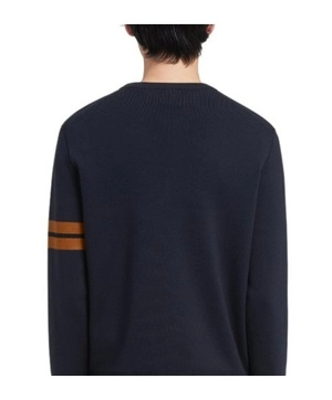 Zegna Wool Crew Neck Sweatshirt With Stripe Detail