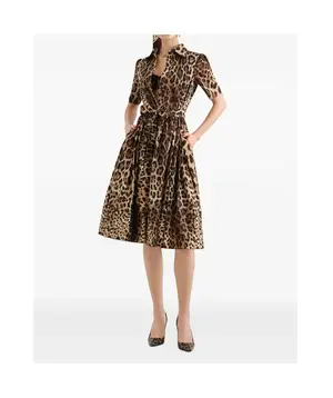 Dolce & Gabbana Leopard Print Poplin Shirt Dress - Multi-color