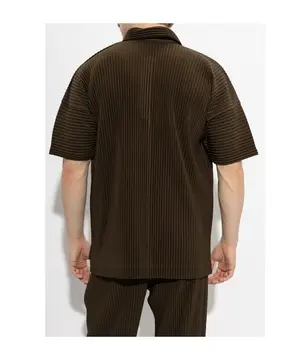 Issey Miyake Homme Plissé Pleated Short Sleeved Polo Shirt - Brown