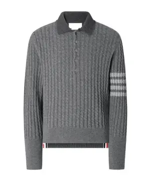 Thom Browne Baby Cable Stitch 4-bar Long Sleeve Polo Shirt