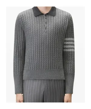 Thom Browne Baby Cable Stitch 4-bar Long Sleeve Polo Shirt