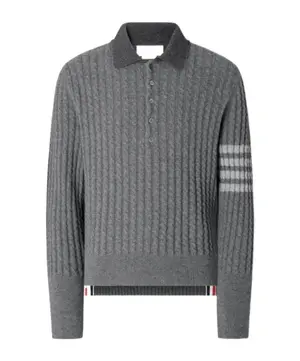 Thom Browne Baby Cable Stitch 4-bar Long Sleeve Polo Shirt
