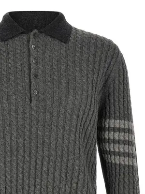 Thom Browne Baby Cable Stitch 4-bar Long Sleeve Polo Shirt