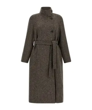 Brunello Cucinelli Belted Chevron Coat - Black