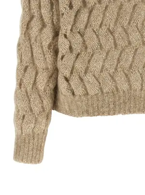 Brunello Cucinelli Dazzling Waves Openwork Knit Sweater