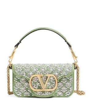 Valentino Garavani Small Embellished Locò Shoulder Bag - Green