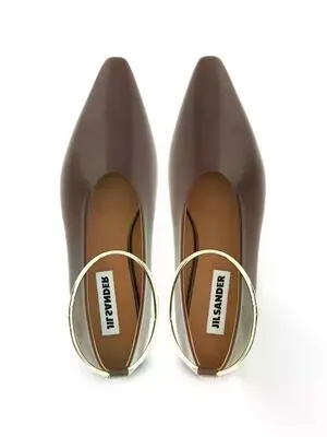 JIL SANDER Pointed-toe Ring-embellished Ballet Flats - Brown