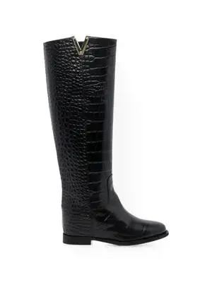 VIA ROMA 15 Croc-effect Knee-high Leather Boots - Black